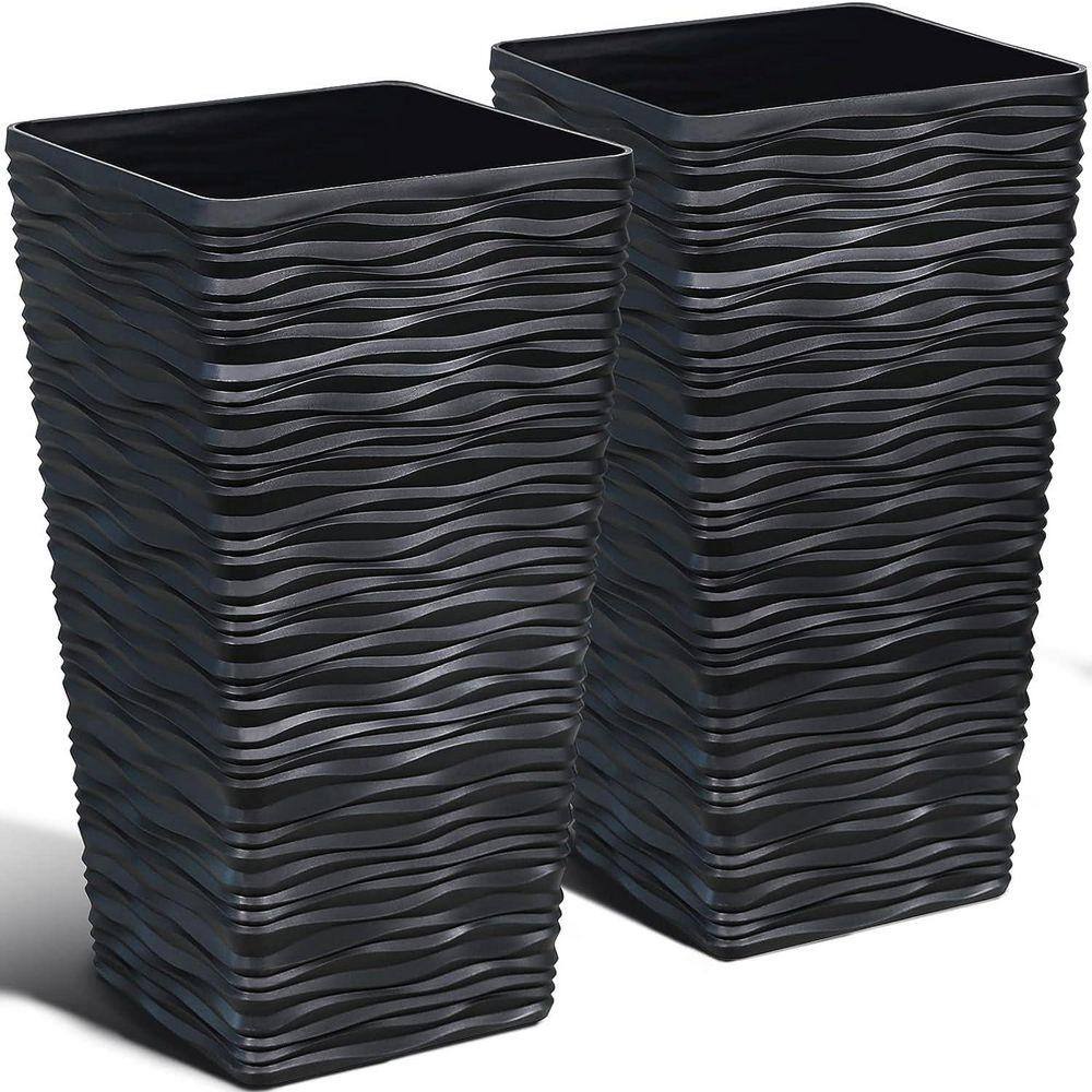 Primehome Garden 2-Pack 22 in Black Square Planters, Tapered Plastic ...