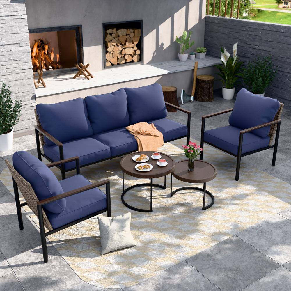 COOS BAY 5-Piece Light Brown Wicker Outdoor Patio Sectional Sofa ...