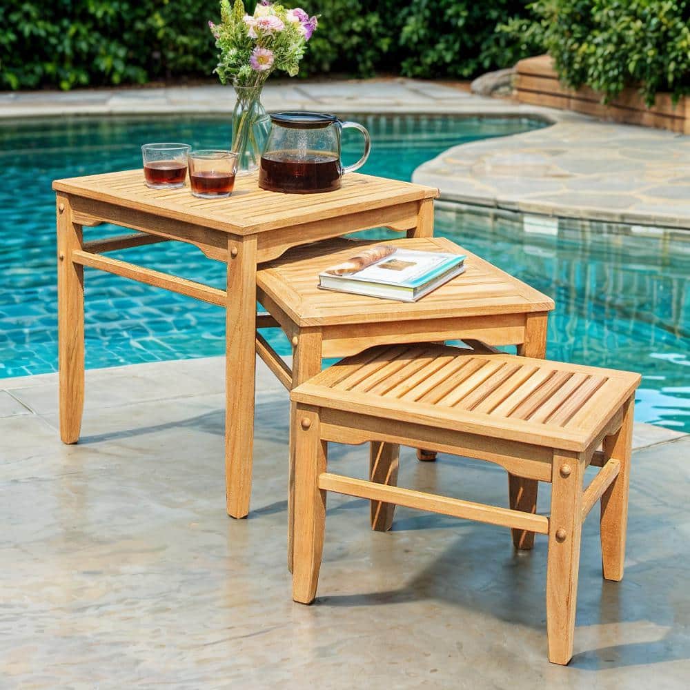 Cambridge Casual Gilmore Natural Teak Wood Outdoor Side Table (3-Pack ...