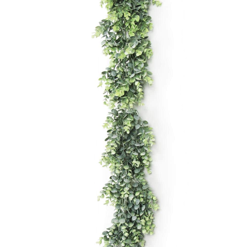 LIVING LUXURY 6 ft. Frosted Green Artificial Spiral Eucalyptus Leaf ...