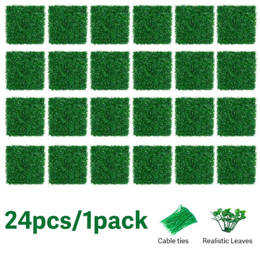 22 in. Green Artificial Grass Wall Panel Kit-24 Pieces Set, Realistic ...