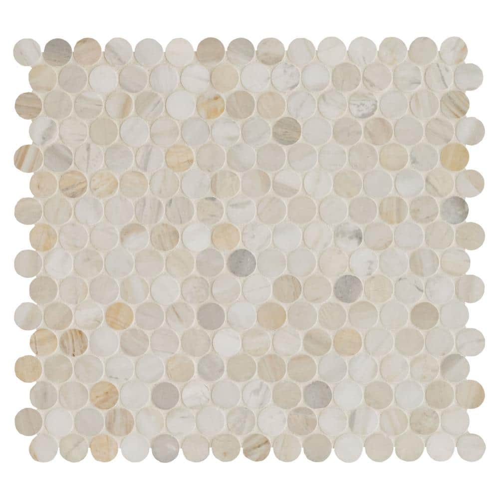 MSI Athena Gold Penny Round 12 in. x 12 in. Honed Marble Mesh-Mounted ...