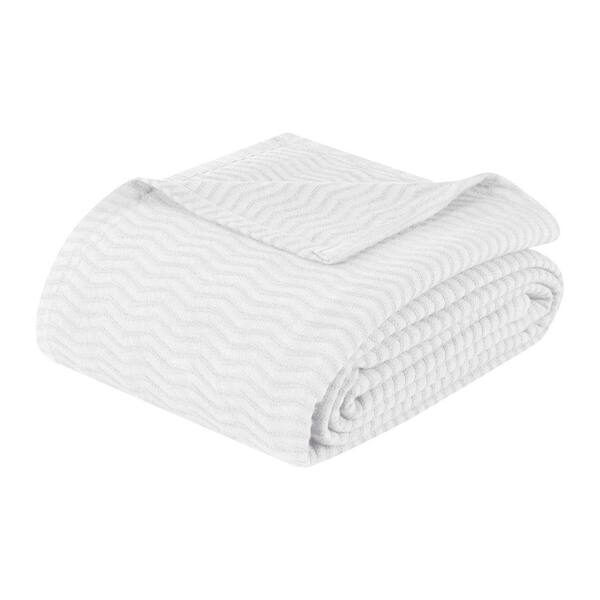 SUPERIOR Jena White Cotton Textured Chevron Lightweight Woven Throw ...
