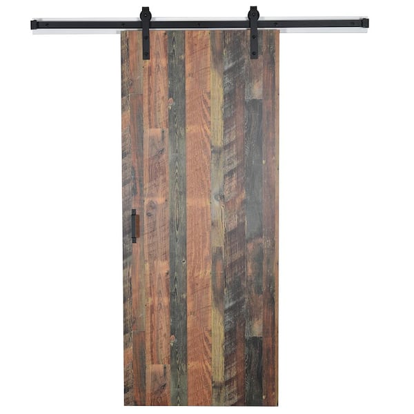 EnVivo 37 in. x 84 in. Antique Bourbon Pine 8215-12 Solid Core Wood Flush Barn Door with Sliding ...