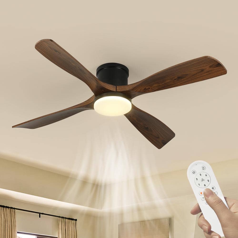 TOZING 54 in. Smart Indoor Black and Wood Low Profile Flush Mount ...