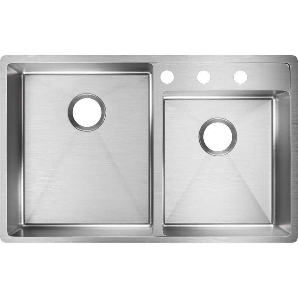 Elkay Crosstown Undermount Stainless Steel 33 in. 3-Hole Double Bowl ...