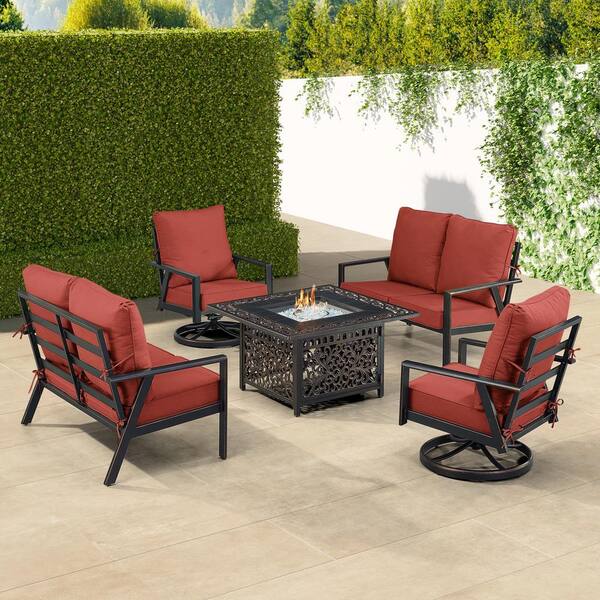 Oakland Living Black 6-Piece Aluminum Patio Fire Pit with 2-Deep ...
