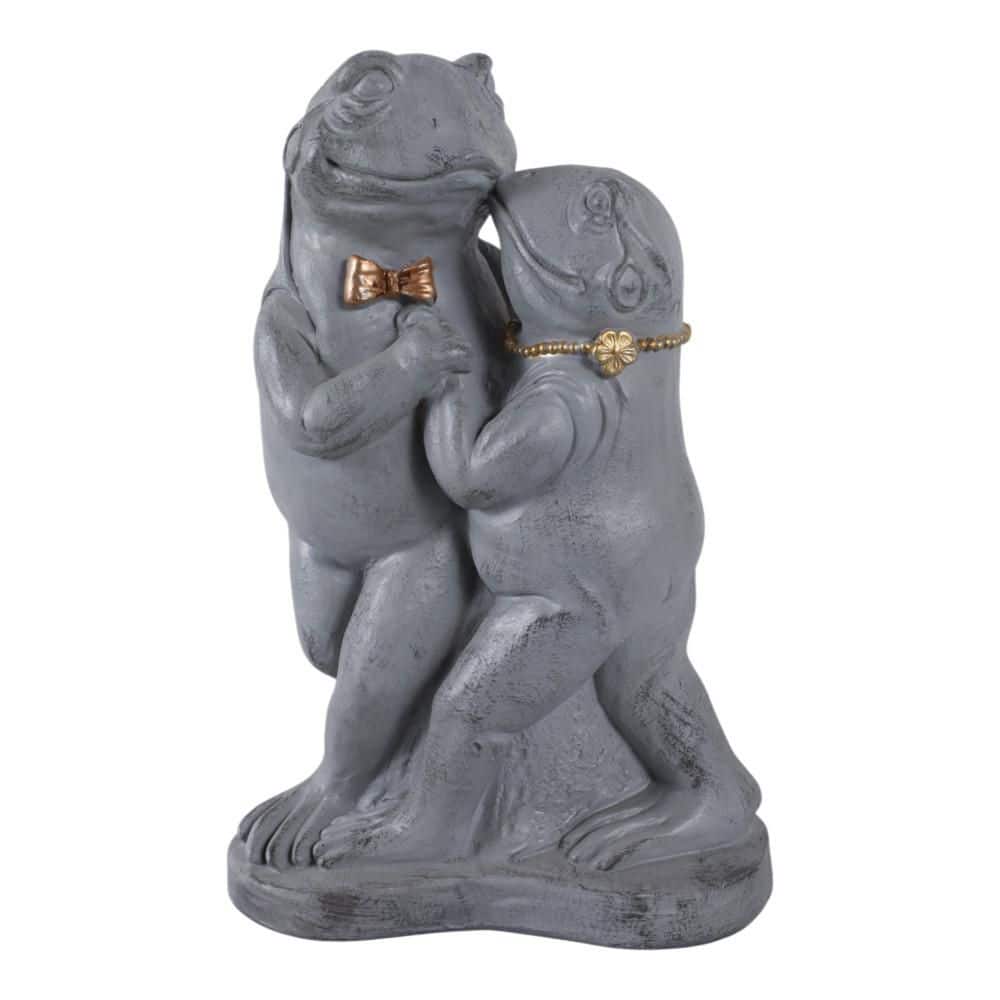 Liv & Skye 15 in. Gray Resin Novelty Dancing Frog Couple Garden Statue ...