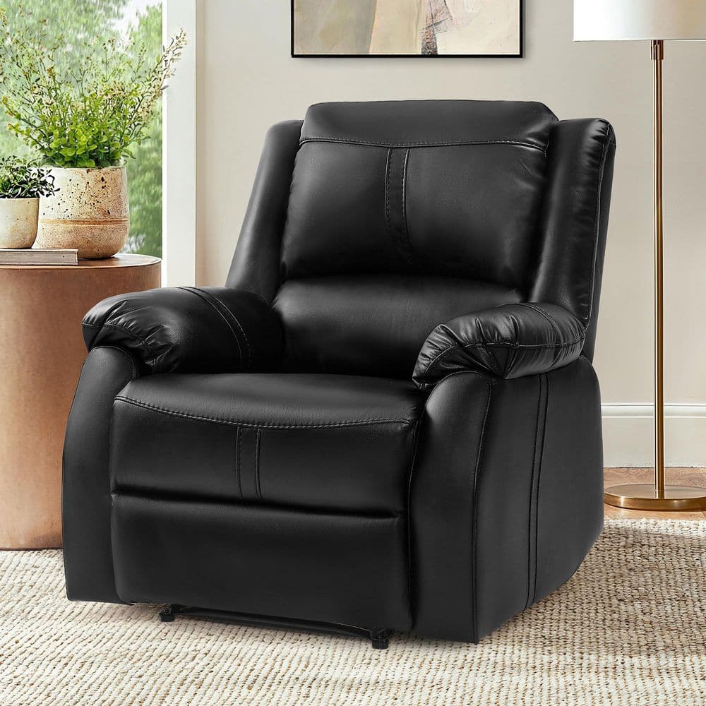 OrangeOne Jake 35.8 in. W Black Leather Upholstered Push Back Recliner ...