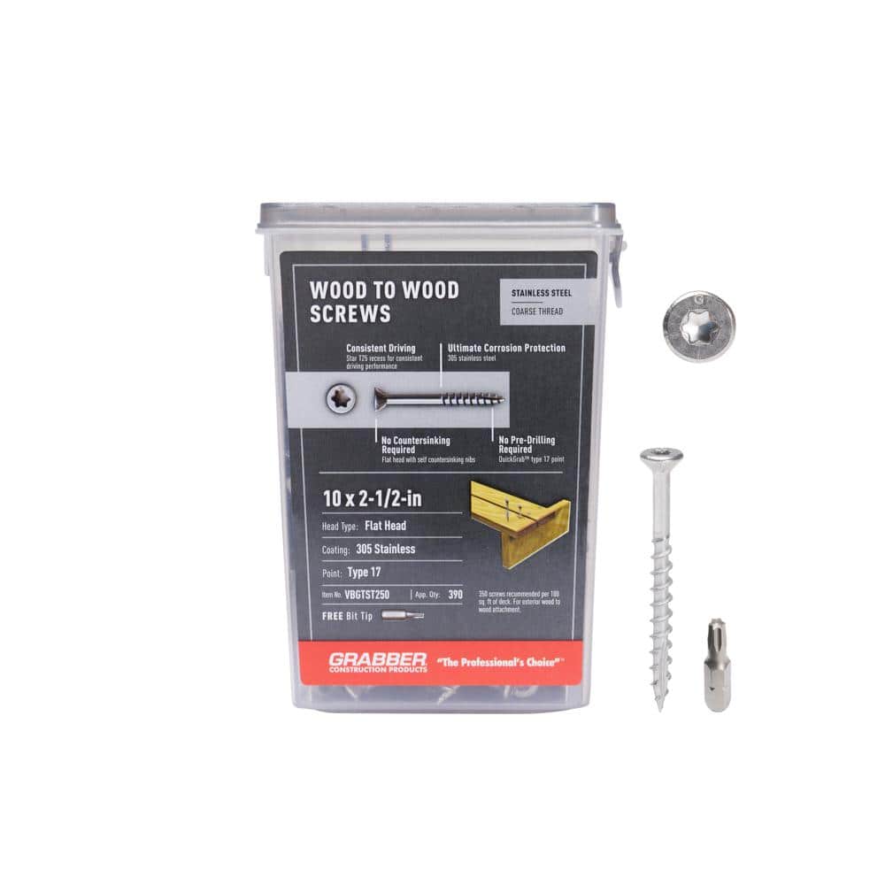 Grabber #10 x 2 1/2 in. Star Drive Flat head Exterior Stainless Steel ...