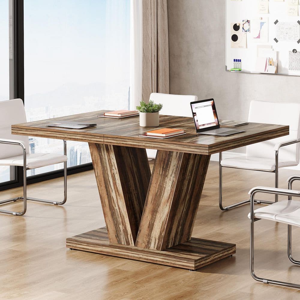 BYBLIGHT 47.24 in. W Rectangular Distressed Brown Wood Conference Table ...