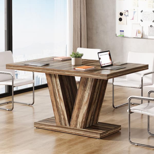 BYBLIGHT 47.24 in. W Rectangular Distressed Brown Wood Conference Table ...
