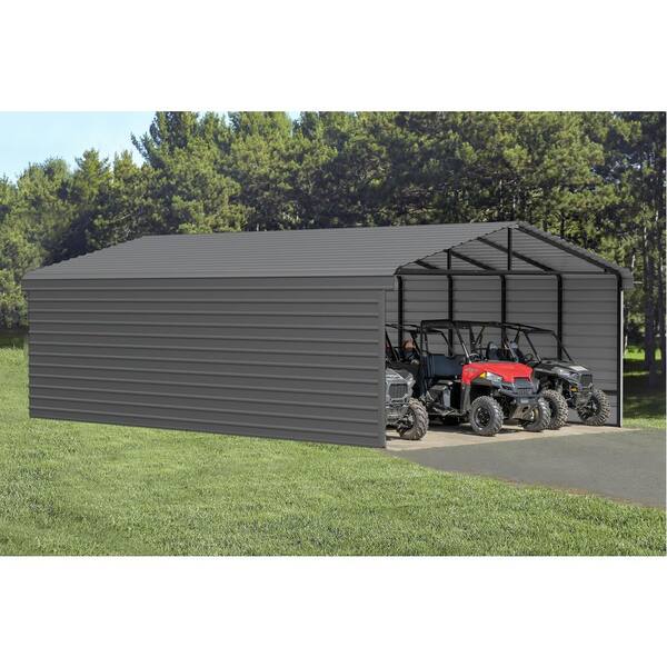 Arrow 20 ft. W x 29 ft. D x 9 ft. H Charcoal Galvanized Steel Carport ...
