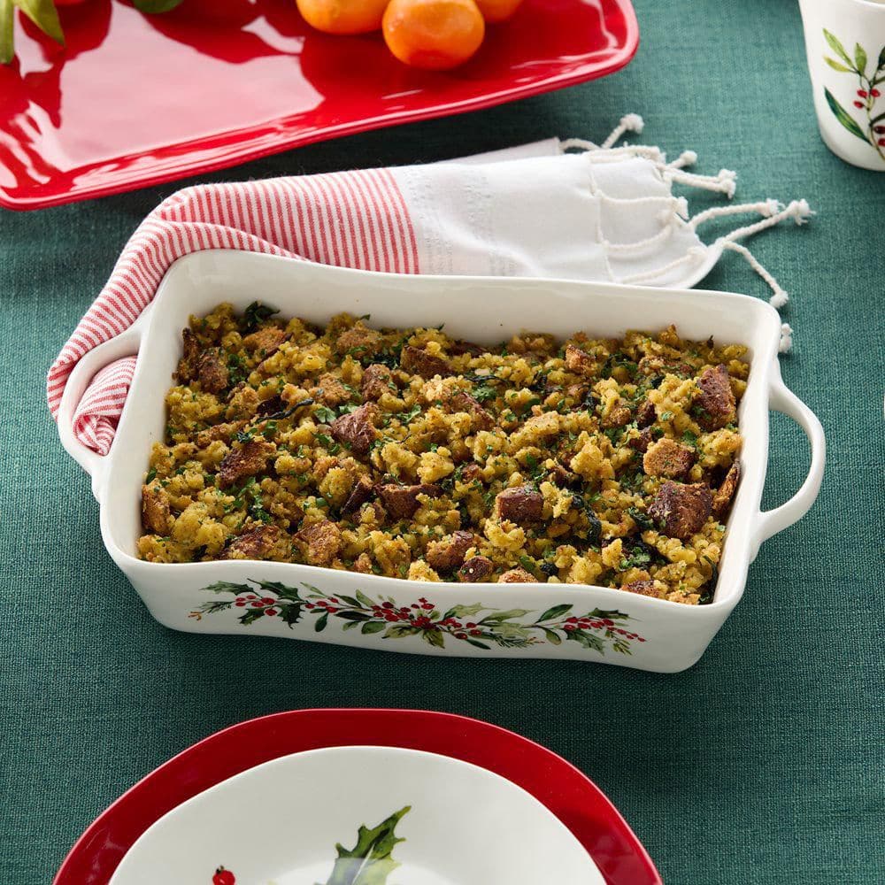 Certified International Holly And Vines Large Rectangular Stoneware Baker 16 in. x 10.25 in. x 3 ...