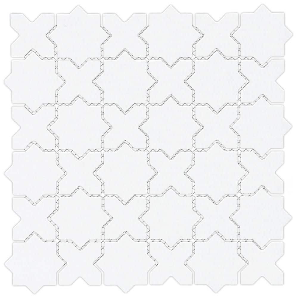 Merola Tile Metro 2 in. Star Matte White with Matte White Cross 6 in. x ...