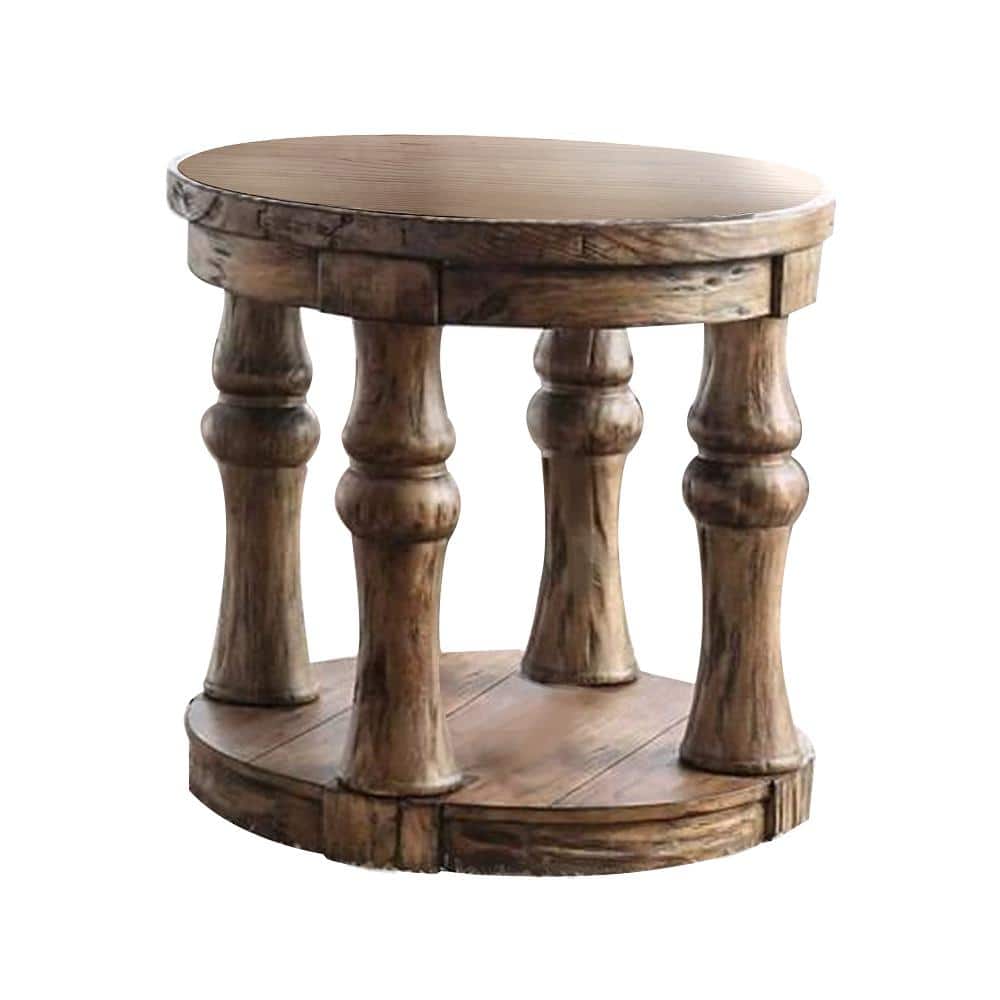 William's Home Furnishing Mika 24 in. Antique Oak Round End Table ...