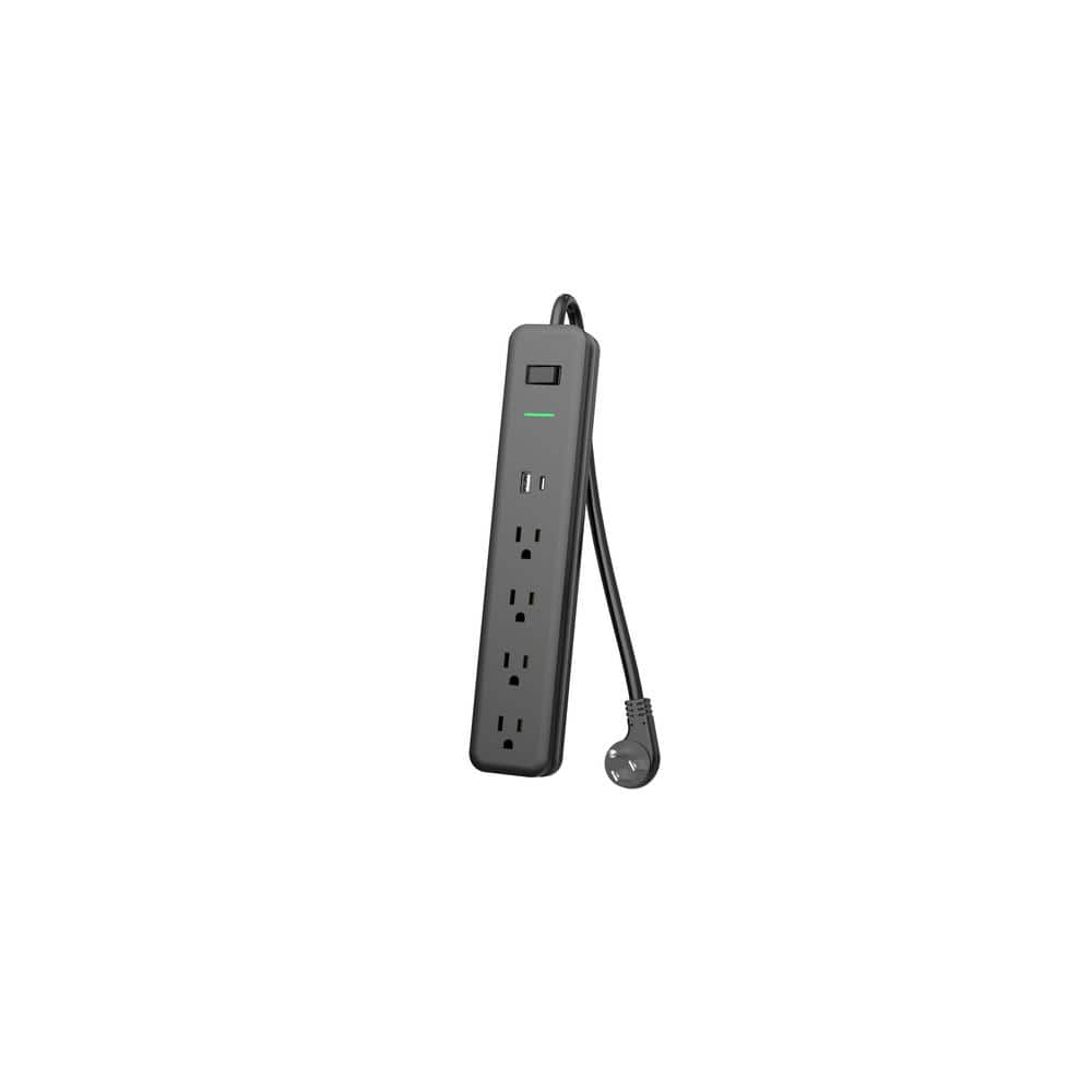 Commercial Electric 6 ft. 4-Outlet Surge Protector with 1 USB-A 1 USB-C ...