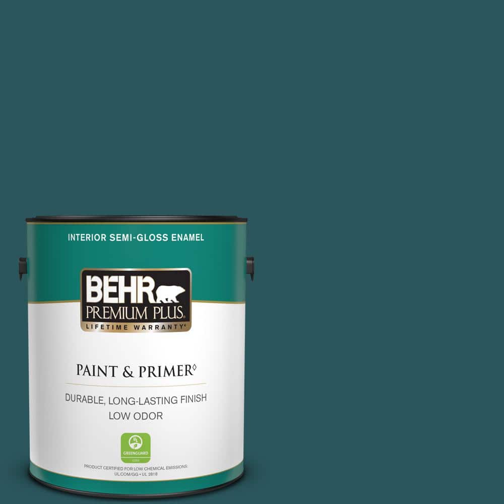 BEHR PREMIUM PLUS 1 gal. #MQ6-01 Ocean Abyss Semi-Gloss Enamel Low Odor ...