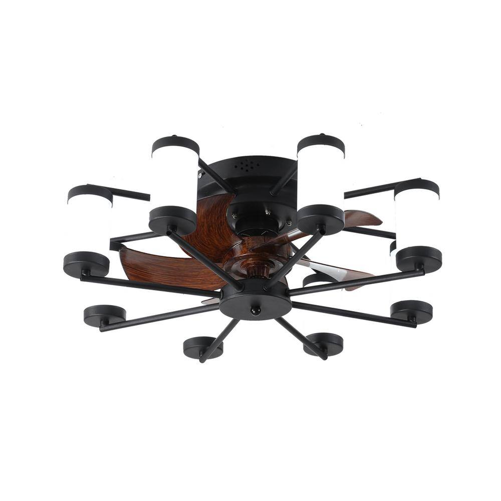 PUDO Windmill Flush Mount 21.7 in. Black Indoor Lighting Ceiling Fan ...