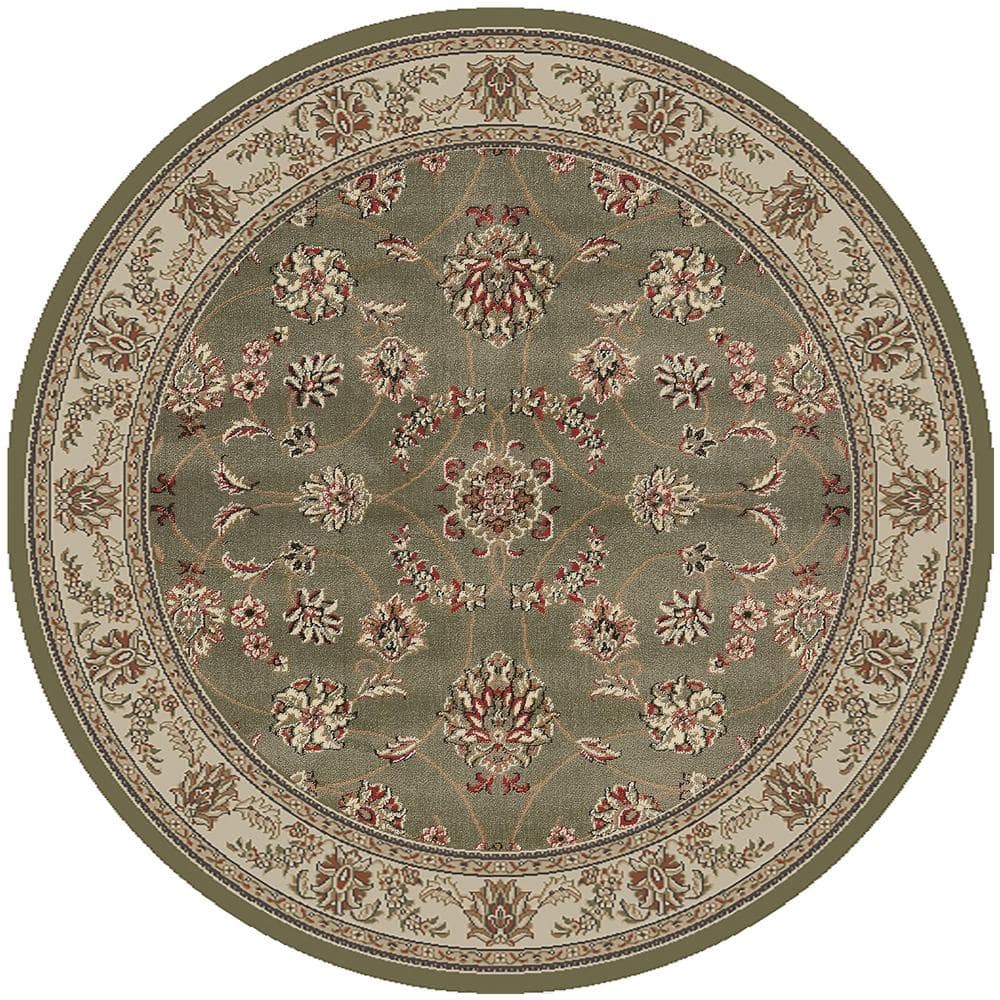 RADICI USA Como Sage 8 ft. Round Traditional Oriental Scroll Area Rug ...