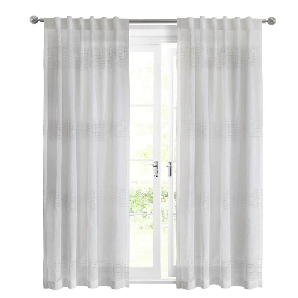 Habitat Lindsey White Polyester Faux Linen 52 in. W x 84 in. L Dual ...