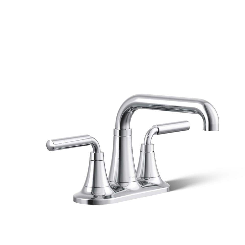 KOHLER Tone 4 in. Centerset Double Handle 0.5 GPM Bathroom Faucet in Polished Chrome 27414-4N-CP ...