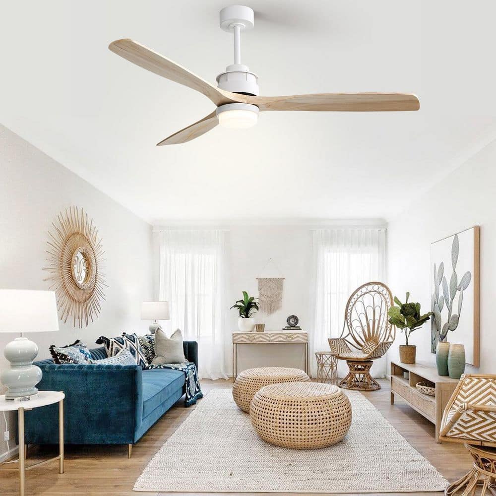 FEKZO 60 in. Indoor Black Ceiling Fan with Solid Wood Blade and ...