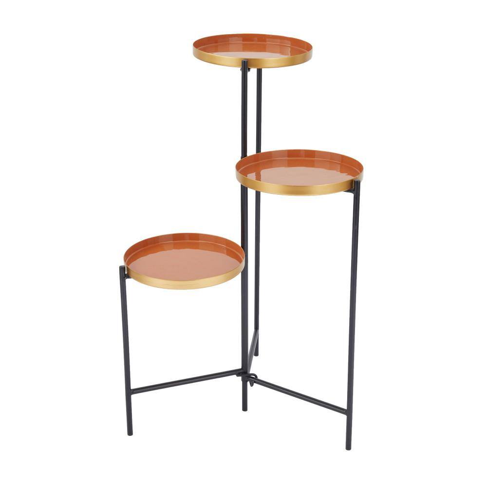 Litton Lane 32 in. Orange Round Metal Plantstand with 3-Tiers 040547 ...