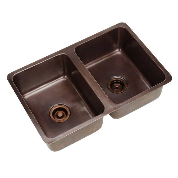 Pegasus Dual Mount Solid Copper 31x20x9 2-Hole Double Basin Kitchen ...