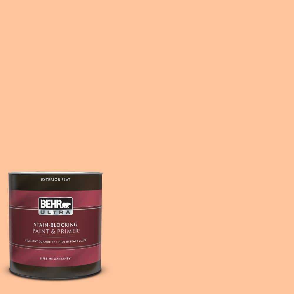 BEHR ULTRA 1 qt. #260B-4 Orange Sherbet Flat Exterior Paint & Primer ...