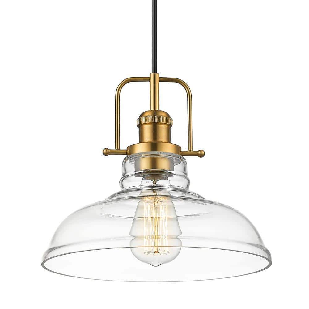 JAZAVA 1-Light Champagne Bronze Finish Farmhouse Pendant Light with ...