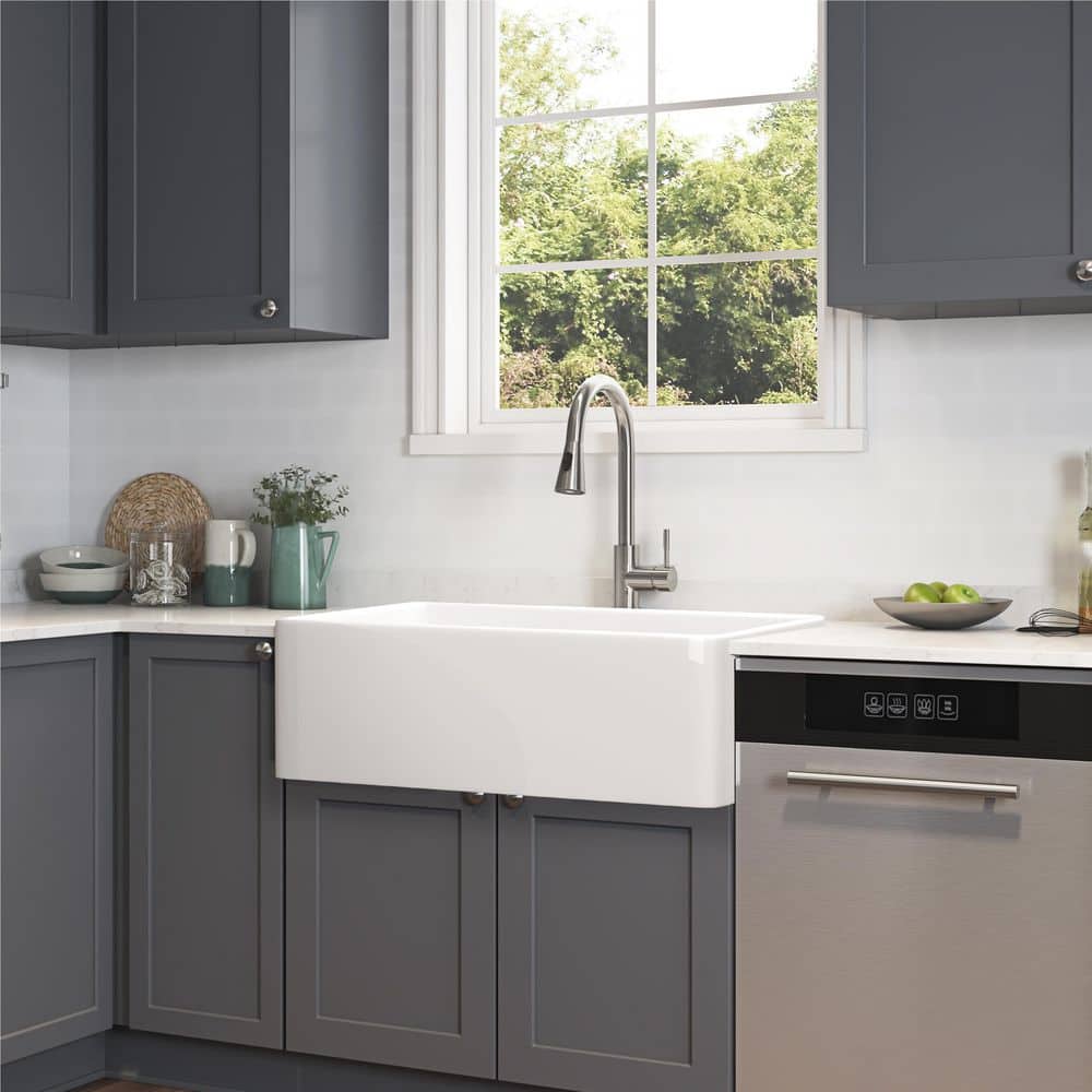 tunuo White Fireclay 36 in. Single Bowl Farmhouse Apron Kitchen Sink ...