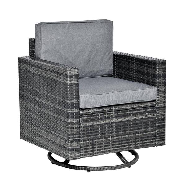 FORCLOVER Mixed Gray Wicker Outdoor Rocking Chair Patio Swivel Lounge ...