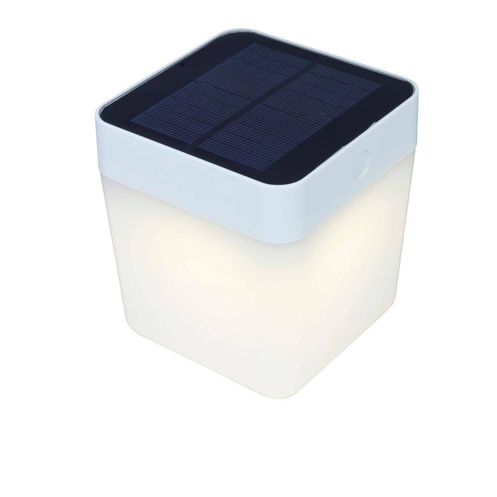 Buy 5.25 in. White Outdoor Solar Table Lamp with Re-chargeable Battery ...