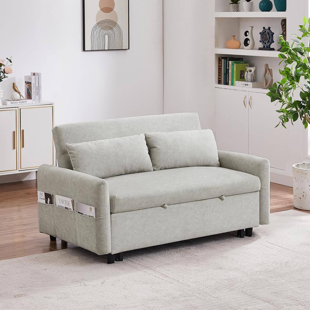 Clihome 55 in. Beige Pull Out Sleep Sofa Bed Microfiber 2 Seater Loveseat Sofa Couch with 2 Soft Pillows and USB Ports CL WFGT27AAA The Home Depot