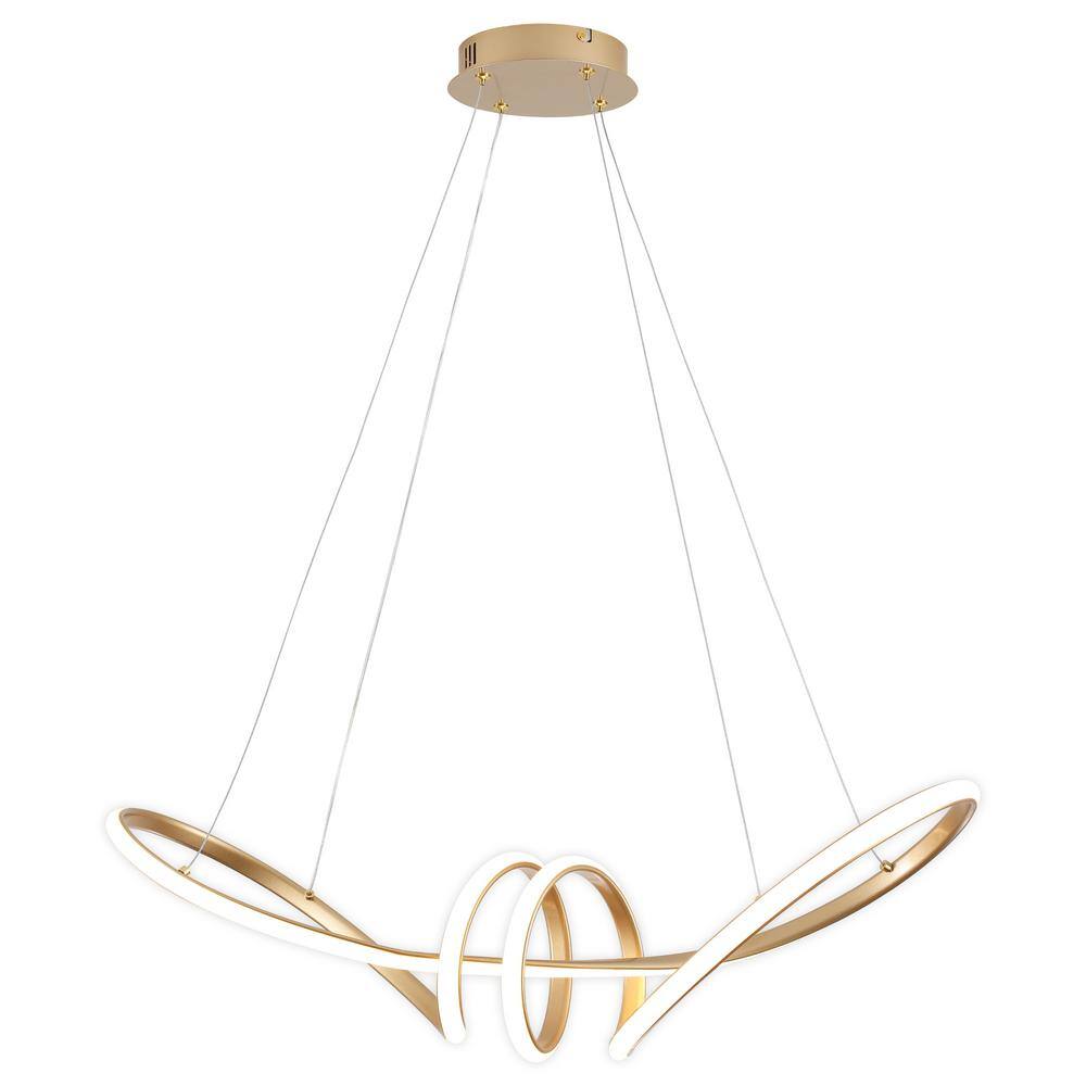 LWYTJO 40-Watt 1-Light Gold Modern Linear Geometric Integrated LED ...