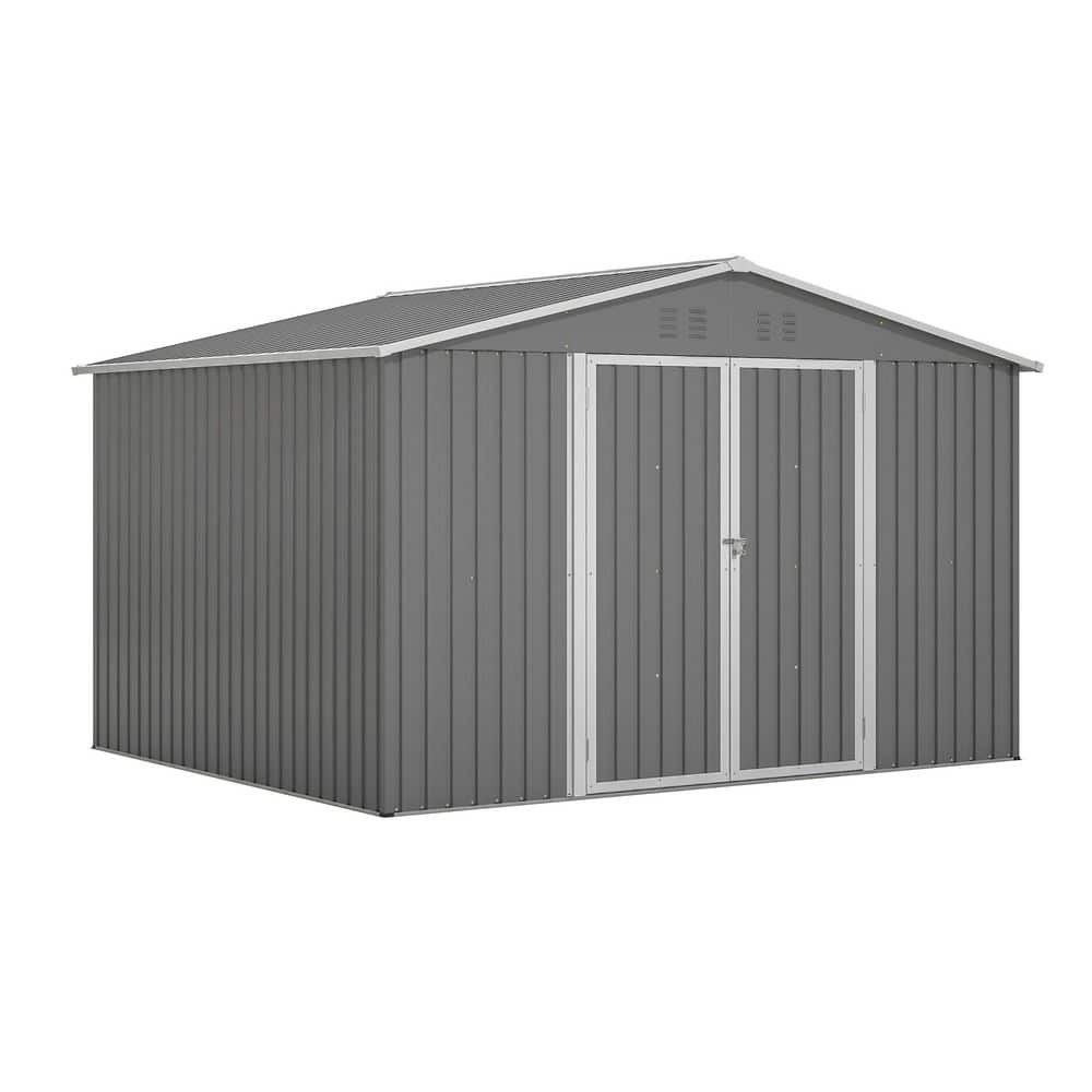 WELLFOR 10 ft. W x 8 ft. D Galvanized Steel Metal Shed with Double Door ...