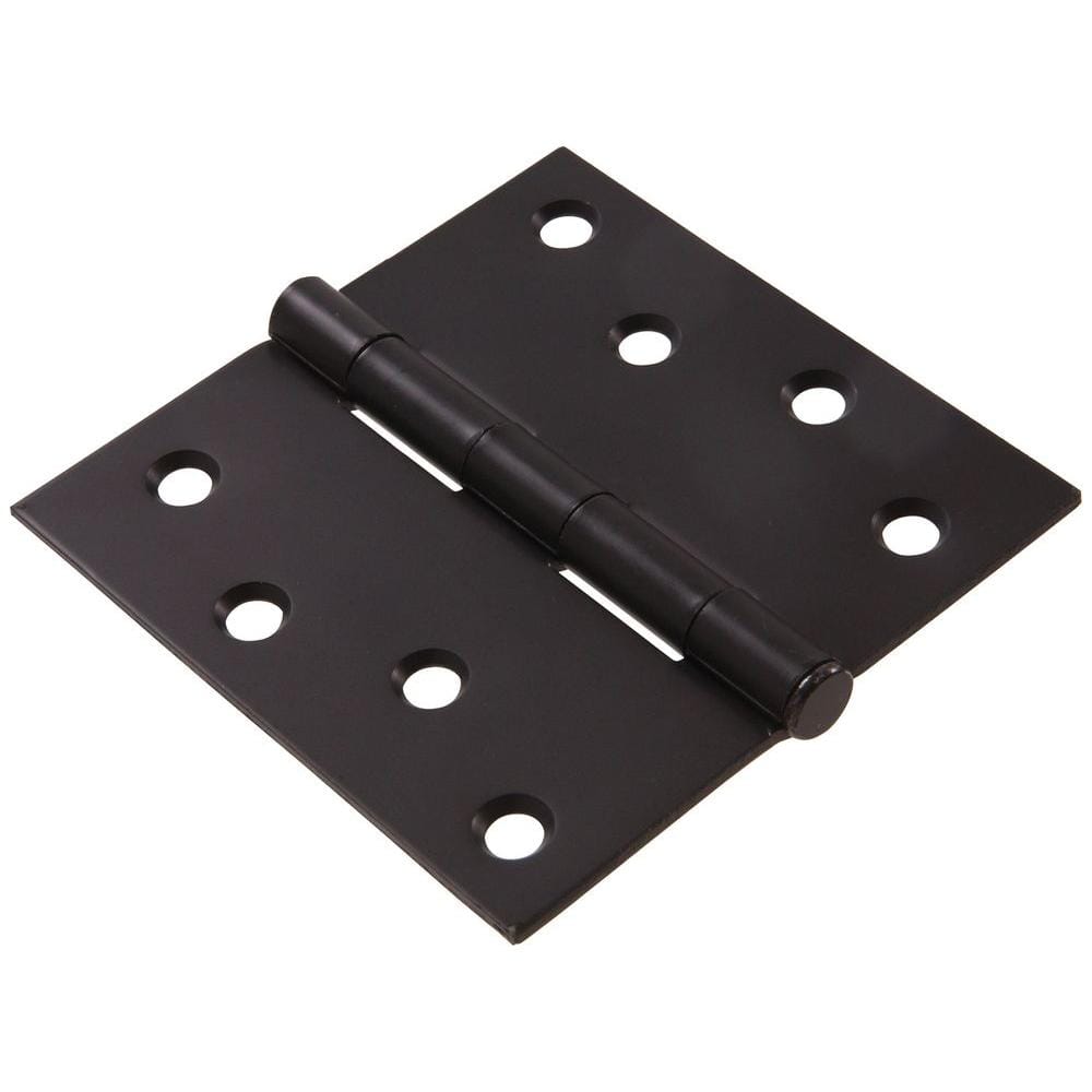Hardware Essentials 4 in. Oil-Rubbed Bronze Residential Door Hinge with Square Corner Removable ...