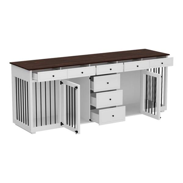 FUFU&GAGA Upgrade Large Dog Crate Furniture With 8 Drawers, White Indoor Large Furniture Style ...