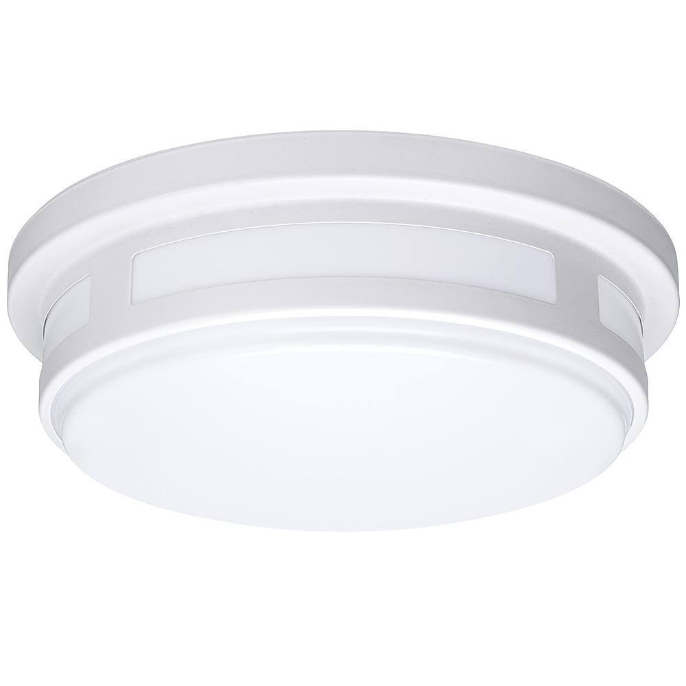 Hampton Bay 11 in. Round White Indoor Outdoor LED Flush Mount Ceiling ...