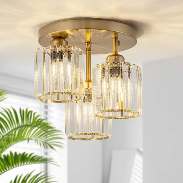 TinHon 10 in. 3-Light Modern Gold Flush Mount Ceiling Light with ...