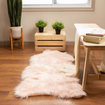 Super Area Rugs Serene Silky Faux Fur Fluffy Shag Rug Light Pink 5' x 7 ...