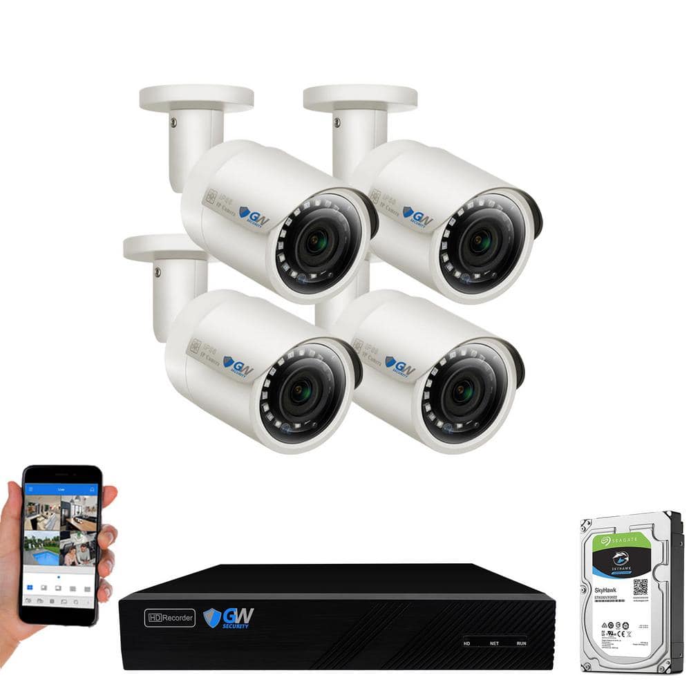 GW Security 8-Channel 5MP 1TB NVR Security Camera System with 4 Wired ...