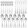 AULEDIO 24-Pieces of Modern Silver Stainless Steel Dinner Flatware Set ...
