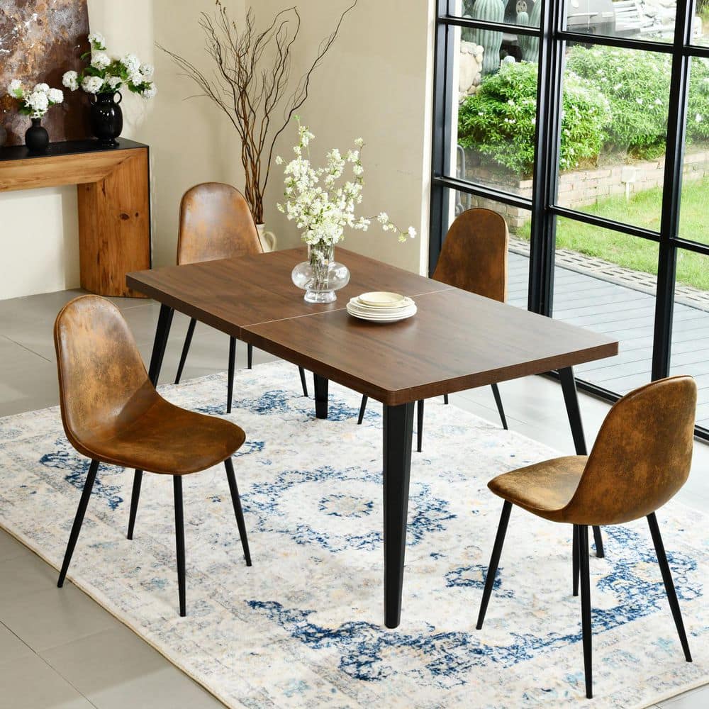 Homy Casa SC 5-Piece Dining Set with Walnut Finish Wood Top Table and ...