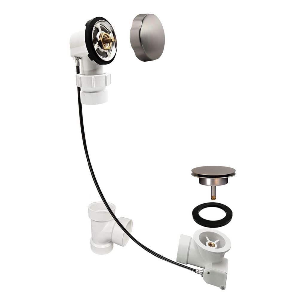 Westbrass 45 in. Cable Drive Bath Drain with Rotary Overflow Cover on a ...