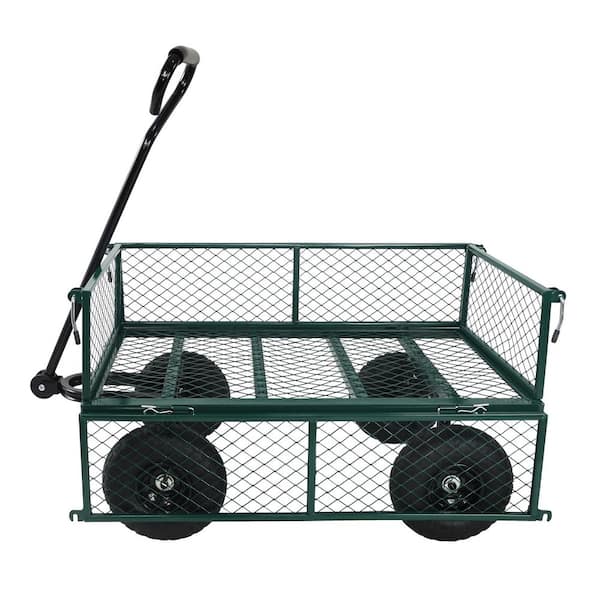 10 in. Dia Outdoor Green Black Metal Garden Cart with 4 Inflatable ...
