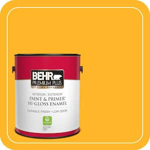 BEHR PREMIUM PLUS 1 qt. #P260-7 Extreme Yellow Semi-Gloss Enamel ...