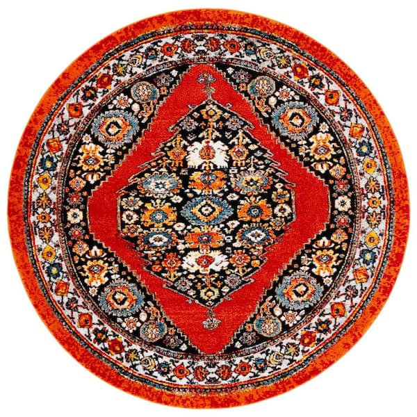 SAFAVIEH Vintage Hamadan 7 ft. x 7 ft. Red/Black Geometric Medallion ...