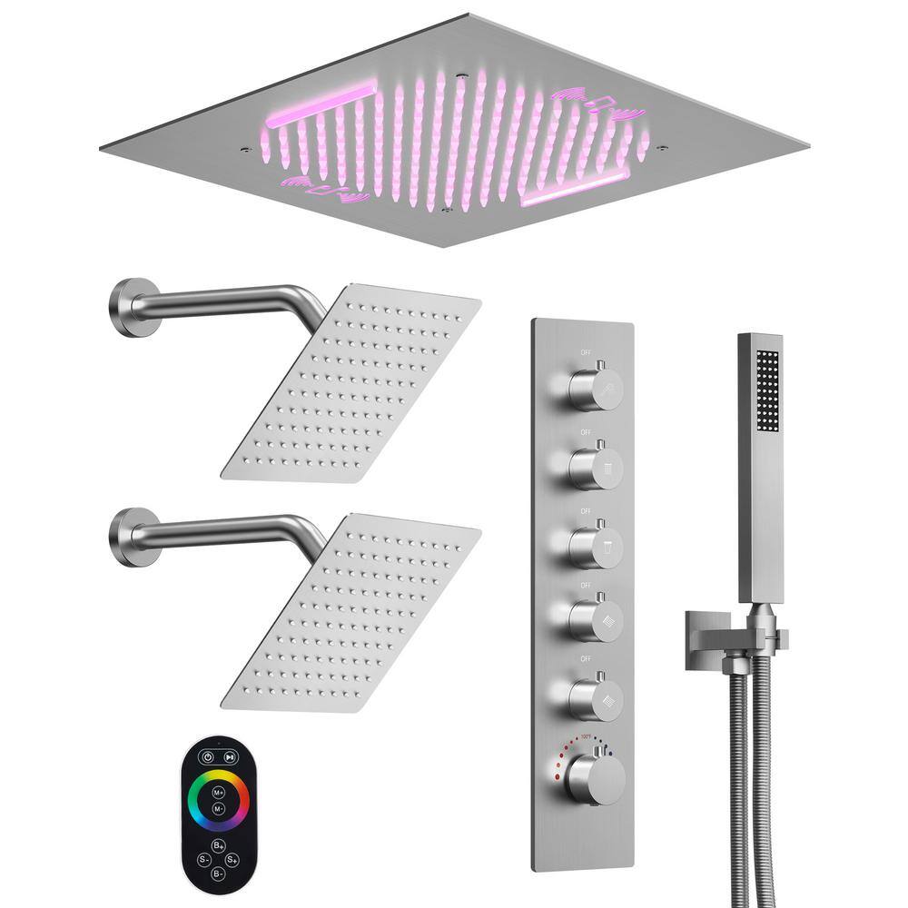 GRANDJOY Aurora Cascade LED Showers 5-Spray Ceiling Mount 20 in. Fixed ...